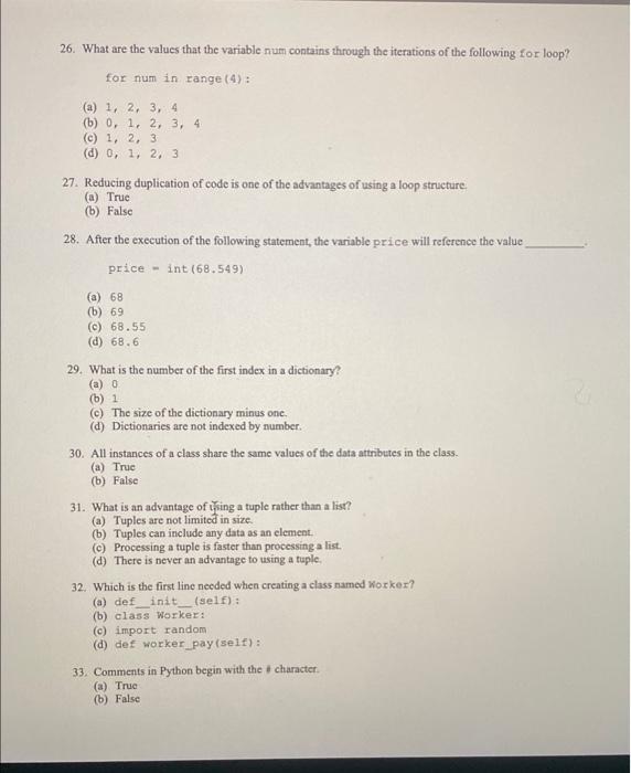 Solved 26. What are the values that the variable num | Chegg.com