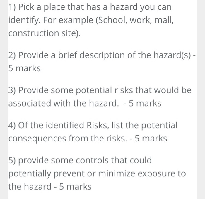 Solved 1) Pick a place that has a hazard you can identify. | Chegg.com