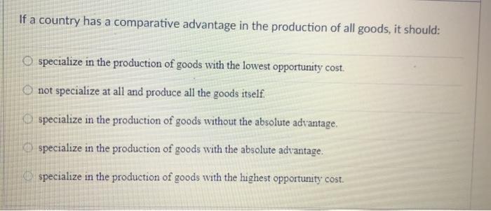 Solved If a country has a comparative advantage in the | Chegg.com