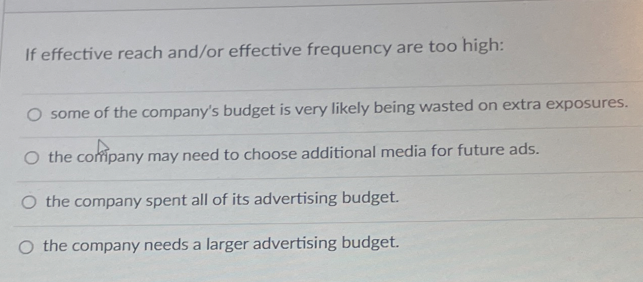Solved If effective reach and/or effective frequency are too | Chegg.com