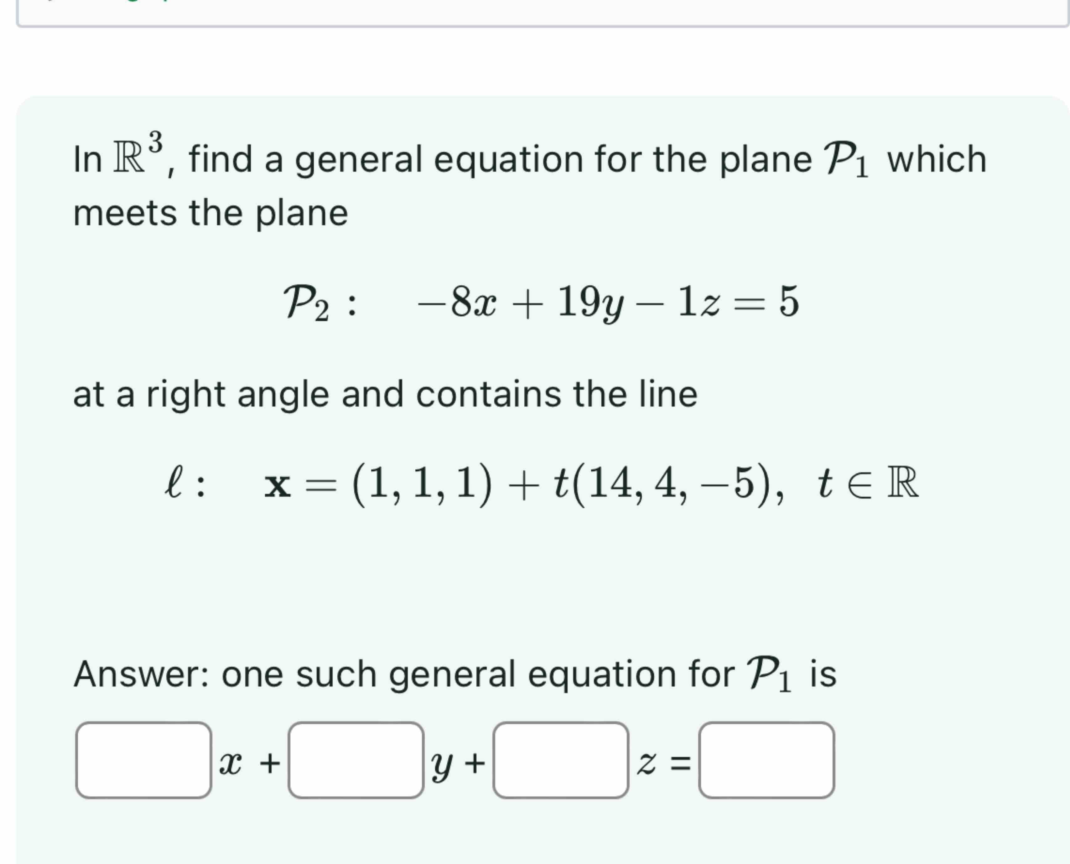 Solved In R3, ﻿find a general equation for the plane P1 | Chegg.com