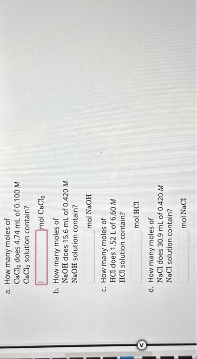 Solved a. How many moles of CaCl2 does 4.74 mL of 0.100M | Chegg.com