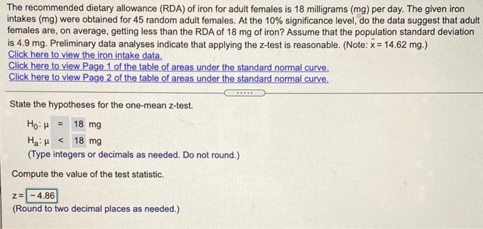 Solved The recommended dietary allowance (RDA) of iron for | Chegg.com