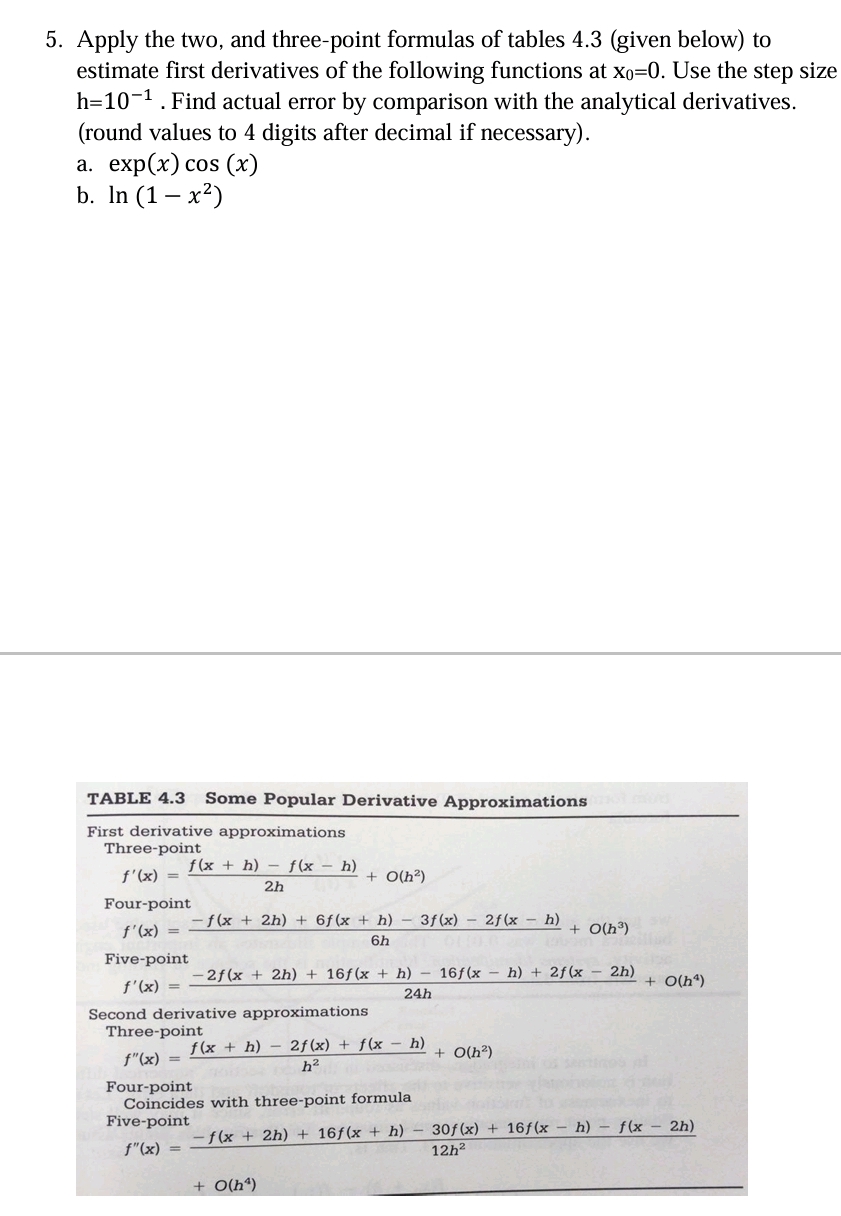 Solved Apply the two, and three-point formulas of tables | Chegg.com