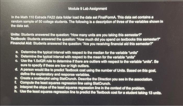 Module 9 Lab Assignment In the Math 110 Estrada FA22 | Chegg.com
