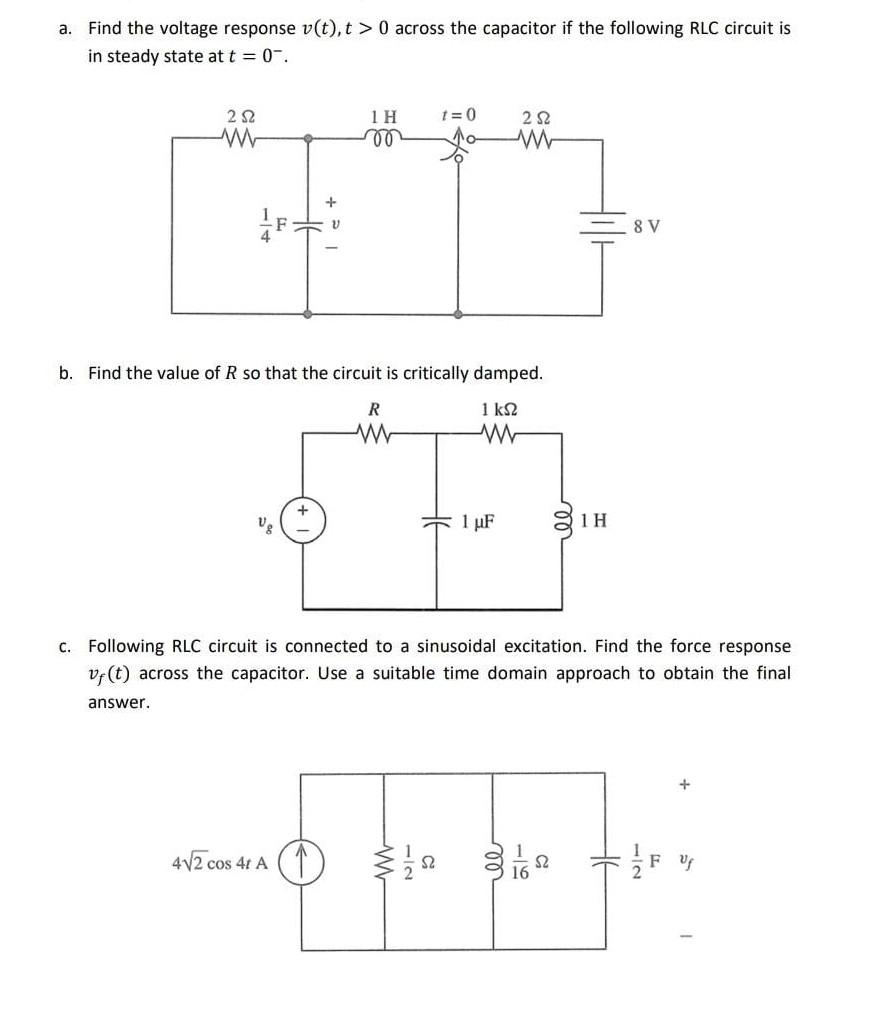 Solved a. Find the voltage response v(t),t> 0 across the | Chegg.com