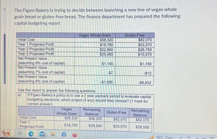 Solved The Figaro Bakery is trying to decide between | Chegg.com