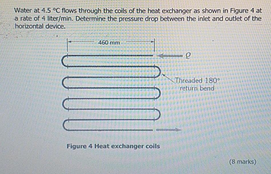 Water at 4.5 °C flows through the coils of the heat | Chegg.com