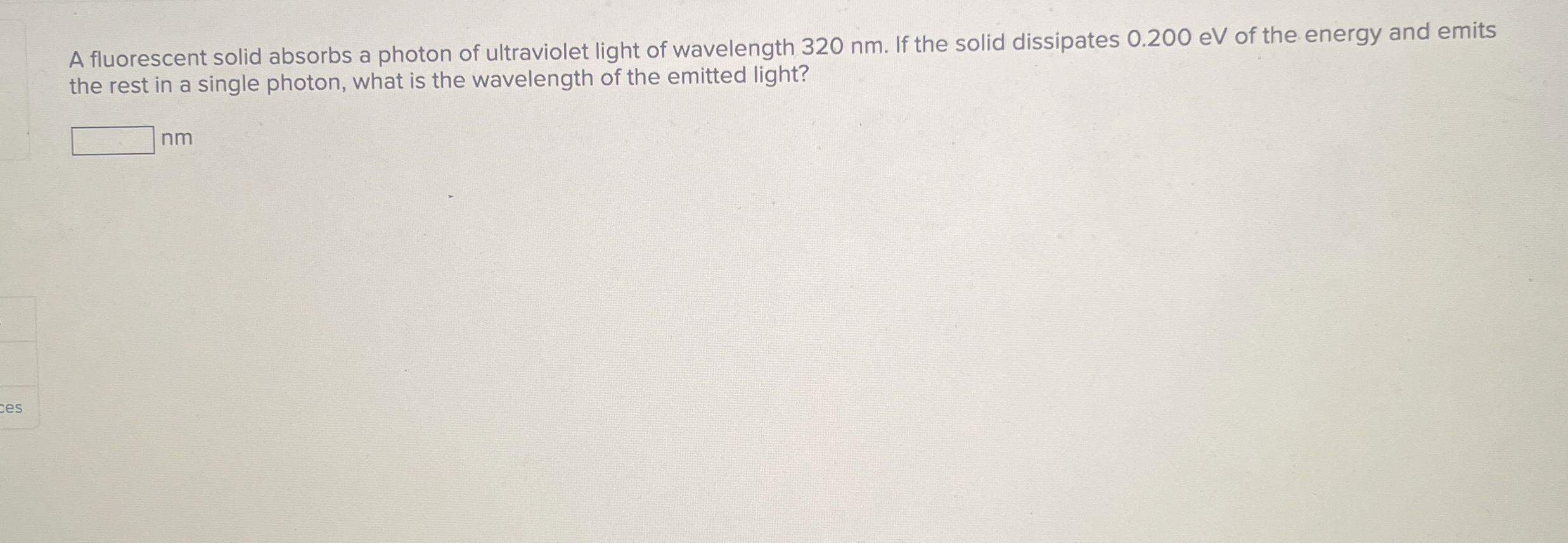 Solved A fluorescent solid absorbs a photon of ultraviolet | Chegg.com
