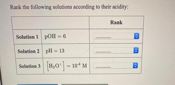 Solved Rank the following solutions according to their | Chegg.com Solved Rank the following solutions according to their | Chegg.com