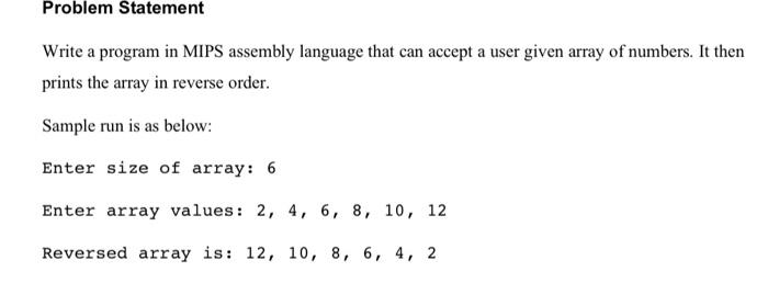 Solved Problem Statement Write a program in MIPS assembly | Chegg.com