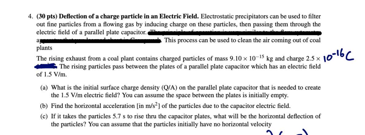 Solved (30 ﻿pts) ﻿Deflection of a charge particle in an | Chegg.com