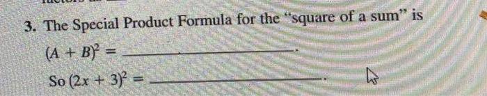 Solved 3. The Special Product Formula for the "square of a | Chegg.com