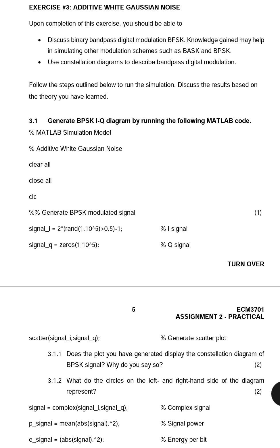Solved EXERCISE \#3: ADDITIVE WHITE GAUSSIAN NOISE Upon | Chegg.com