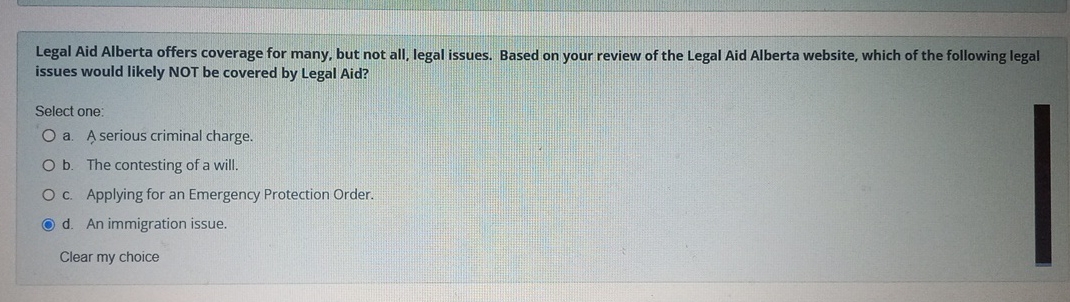 Solved Legal Aid Alberta offers coverage for many, but not | Chegg.com