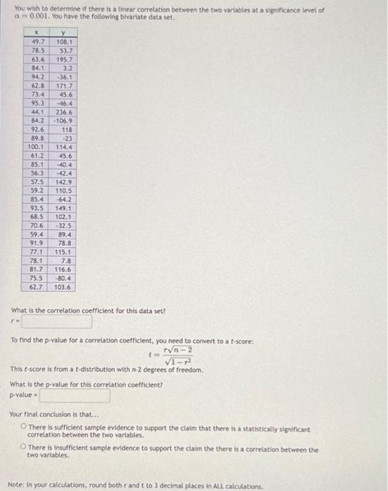 Solved You wish to determine if there is a lincar | Chegg.com