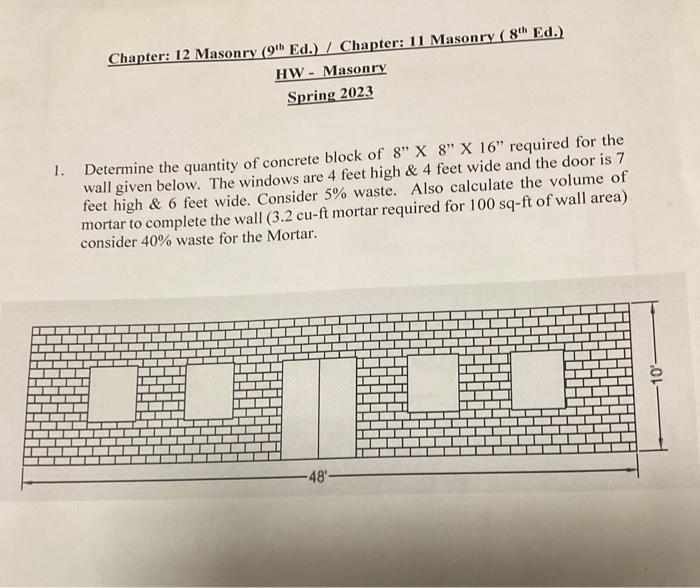 Solved 1. Determine the quantity of concrete block of 8"X8 " | Chegg.com
