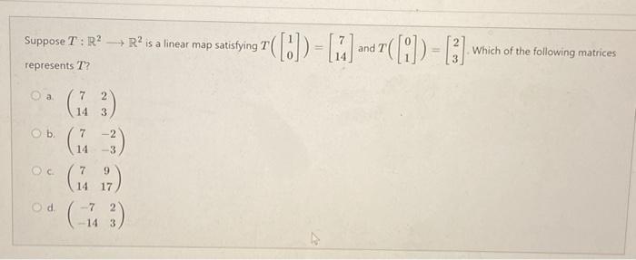 Solved Suppose T: R2 ->R2 is a linear map satisfying T ( | Chegg.com