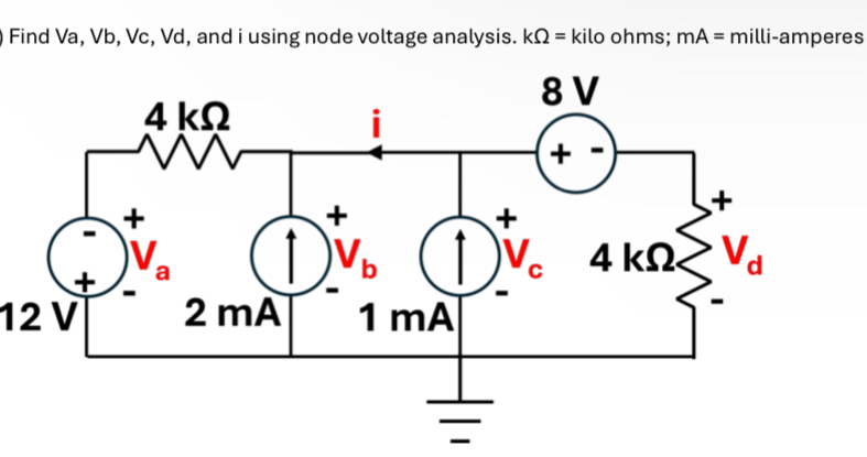 Find Va Vb Vc Vd and i using node voltage analysis | Chegg.com