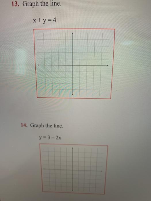 Solved 13. Graph the line. x+y=4 14. Graph the line. y = 3 - | Chegg.com
