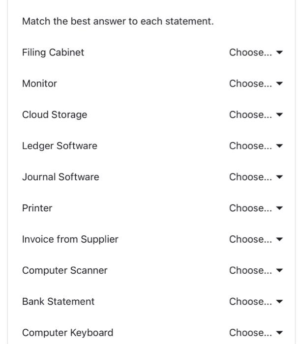 Solved Match the best answer to each statement. Filing | Chegg.com