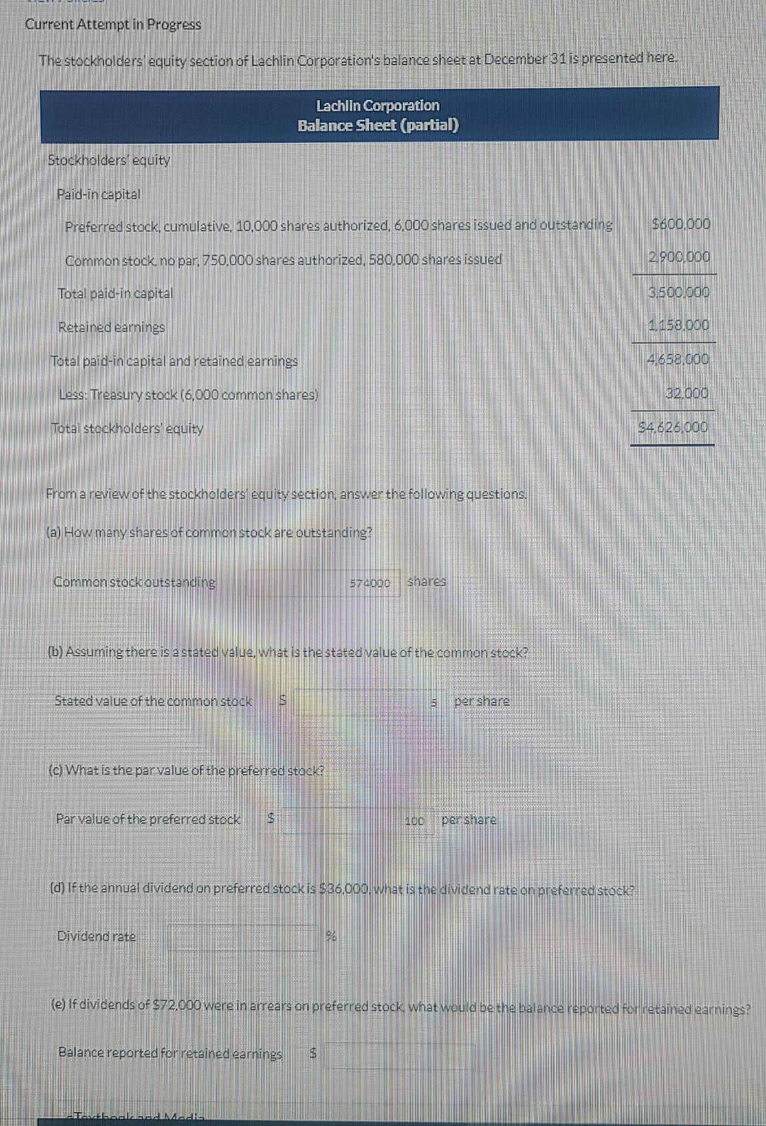 Solved Current Attempt in Progress The stockholders' equity | Chegg.com