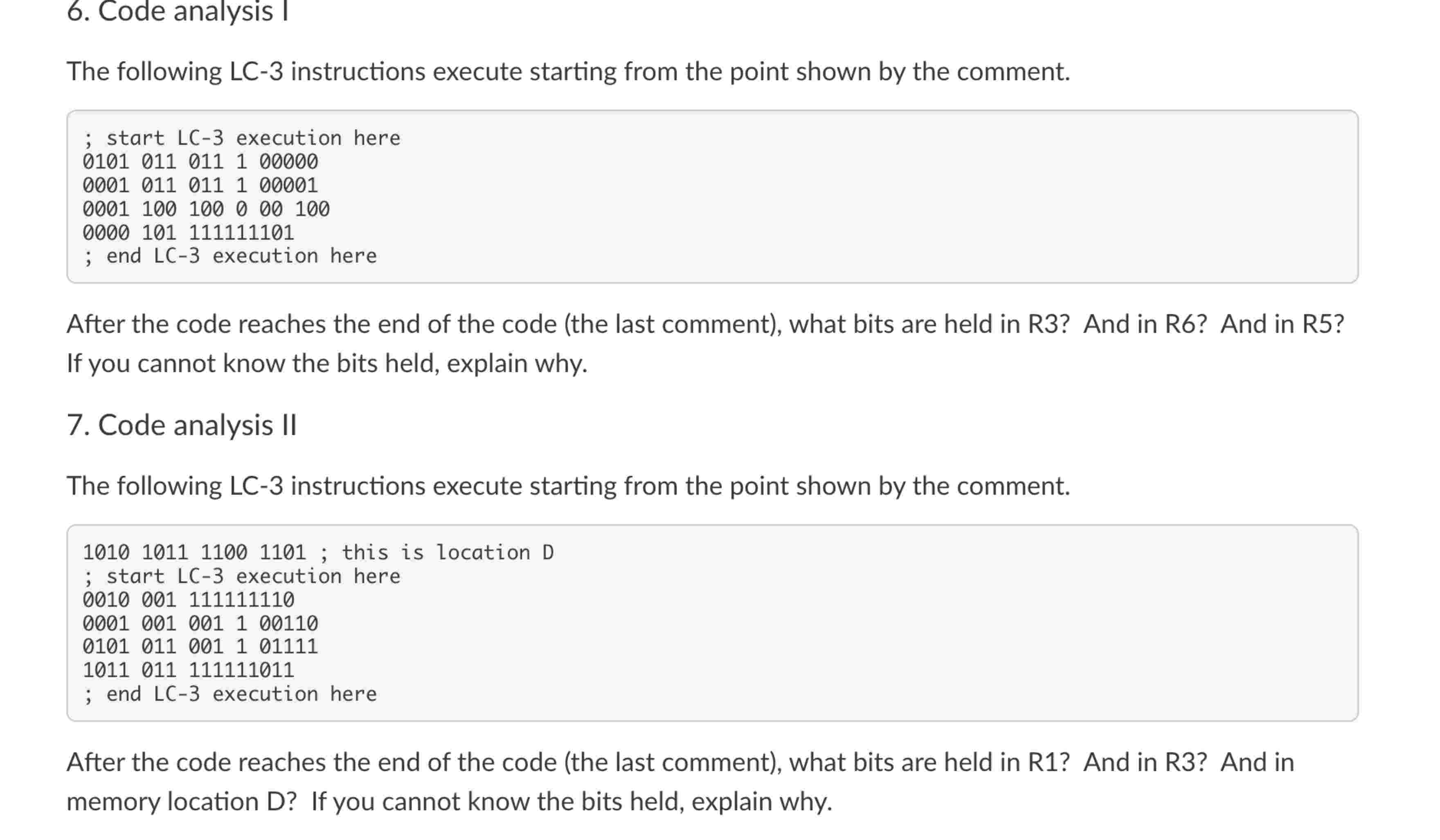 Solved 6. ﻿Code analysis IThe following LC-3 ﻿instructions | Chegg.com