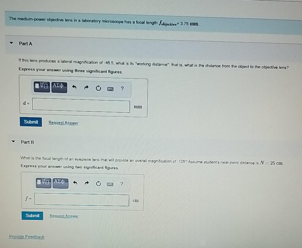 Solved The medium-power objective lens in a laboratory | Chegg.com