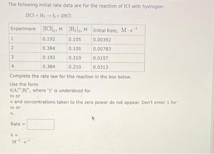 Solved The following initial rate data are for the reaction | Chegg.com