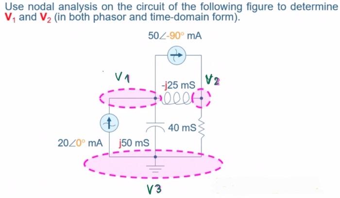 Solved In solution, obtained (j25)V1+(j25)V2 = 20+j50 | Chegg.com
