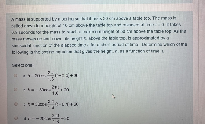 Solved A Cosine Function Has A Maximum Value Of 14 A