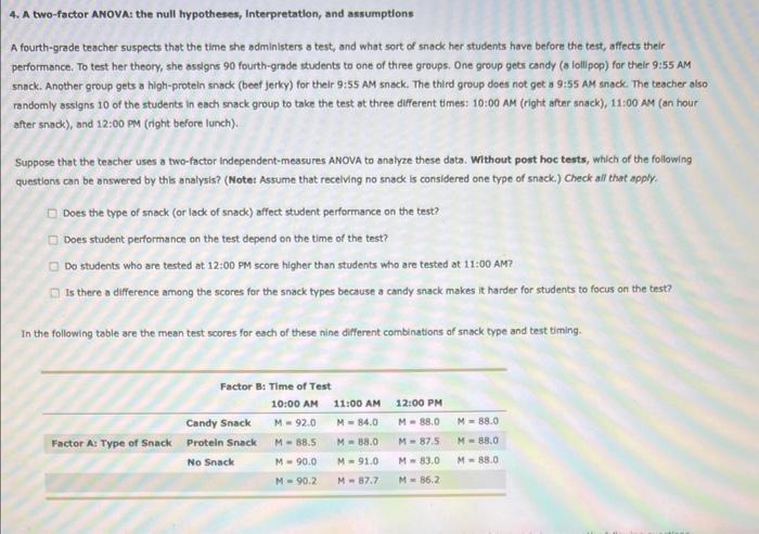 4. A two-factor ANOVA: the null hypotheses, | Chegg.com