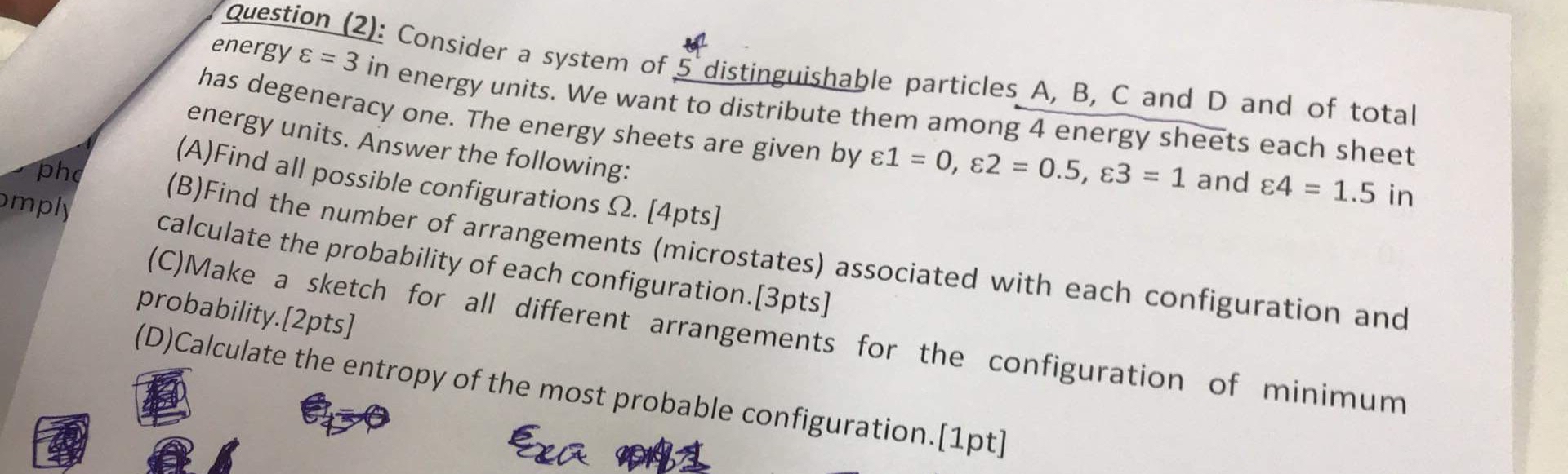 Solved Question (2): Consider a system of 5 ﻿distinguishable | Chegg.com