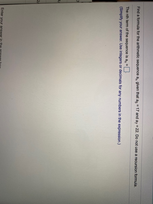 Solved Find a formula for the arithmetic sequence an given | Chegg.com