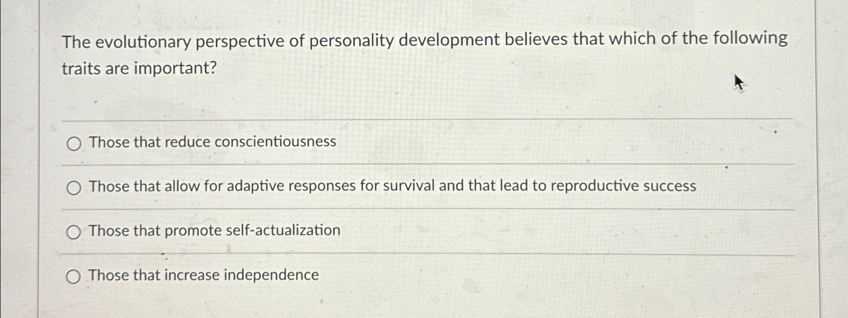 Solved The evolutionary perspective of personality | Chegg.com