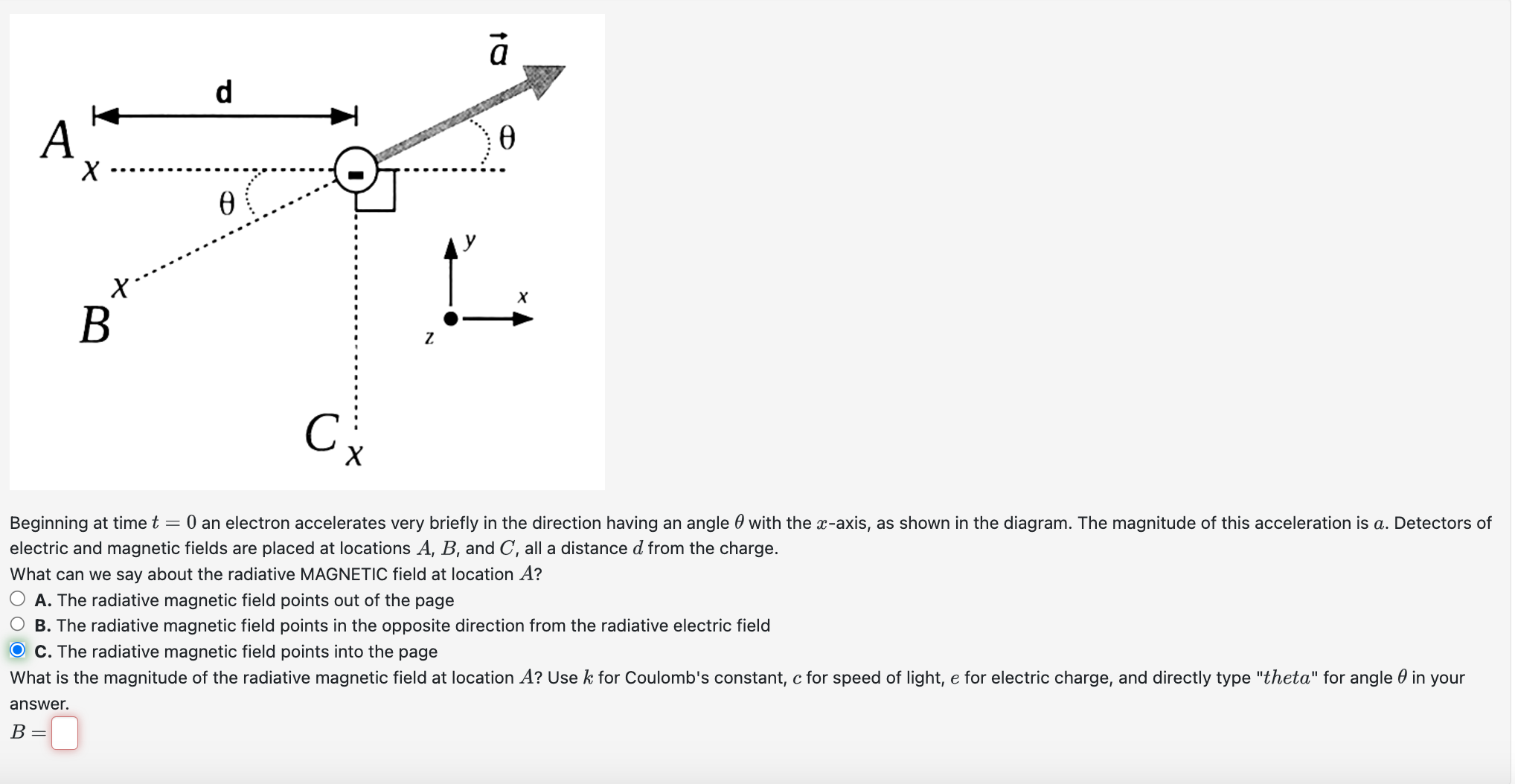 Solved Beginning at time \( ﻿t=0 \) ﻿an electron accelerates | Chegg.com
