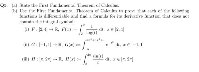 Solved (a) State the First Fundamental Theorem of Calculus. | Chegg.com