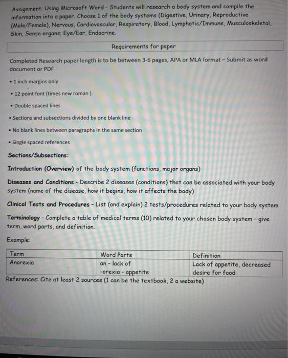 Solved BODY SYSTEMS RESEARCH nervous digestive skeletal | Chegg.com