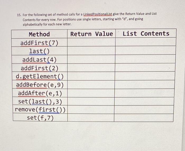 15. For the following set of method calls for a | Chegg.com