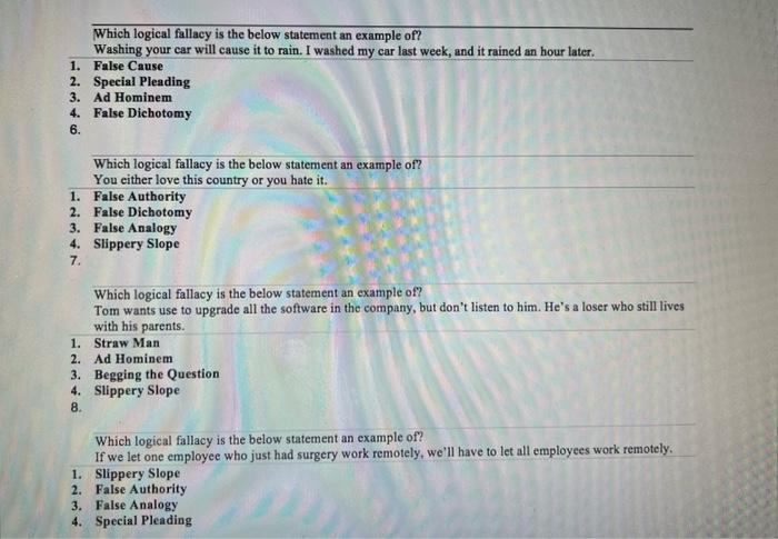 Which logical fallacy is the below statement an | Chegg.com