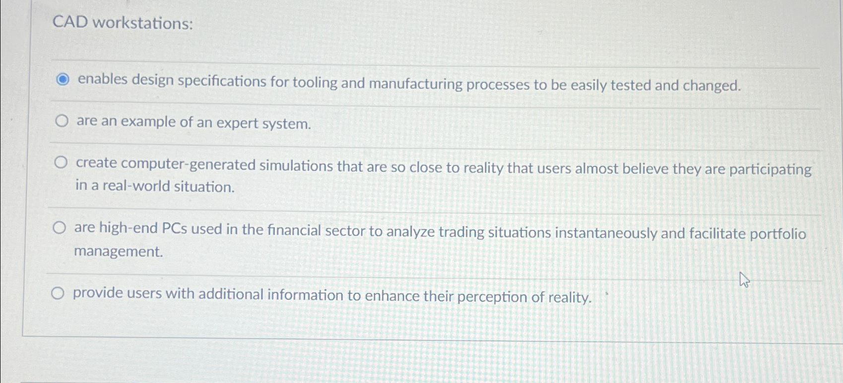 Solved CAD workstations:enables design specifications for | Chegg.com