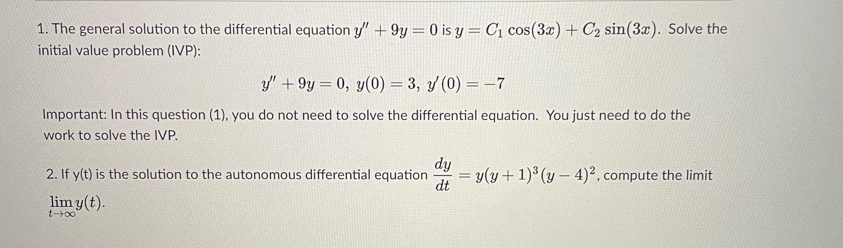 Solved The general solution to the differential equation | Chegg.com