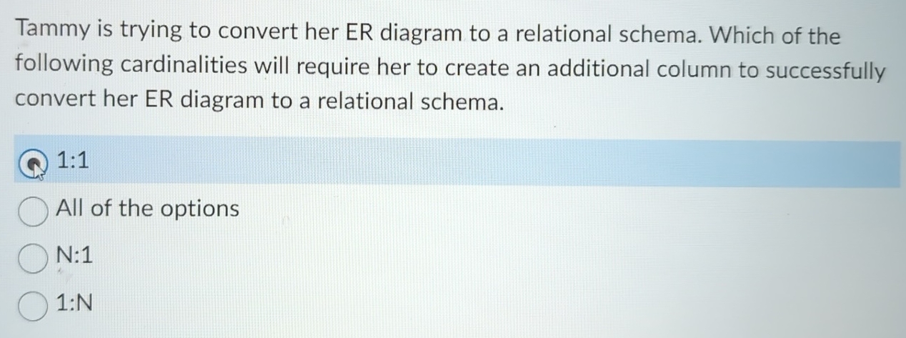 Solved Tammy is trying to convert her ER diagram to a | Chegg.com