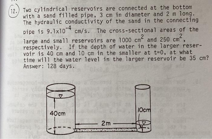 Solved 12. Two cylindrical reservoirs are connected at the | Chegg.com