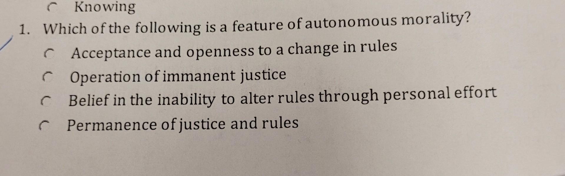 Solved C Knowing 1. Which of the following is a feature of | Chegg.com