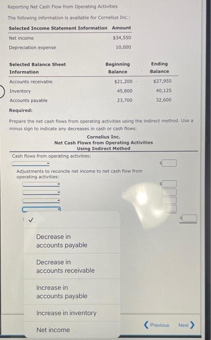 Solved Reporting Net Cash Flow from Operating Activities The | Chegg.com
