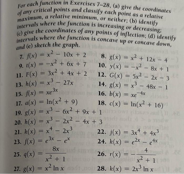 Solved For each function in Exercises 7-28, (a) give the | Chegg.com