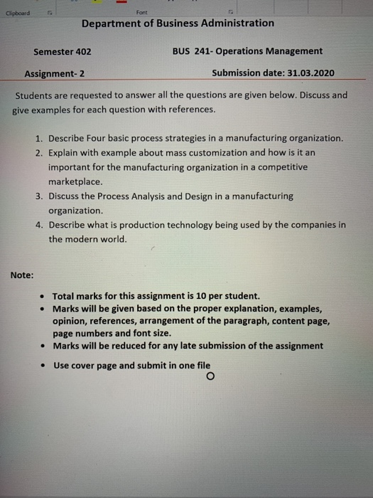 Solved Clipboard Font Department of Business Administration | Chegg.com