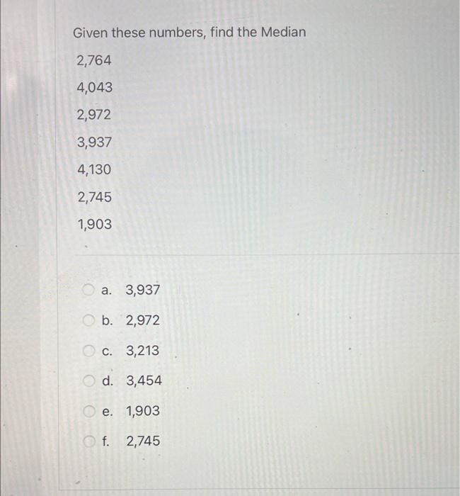 Solved Given these numbers, find the Median | Chegg.com
