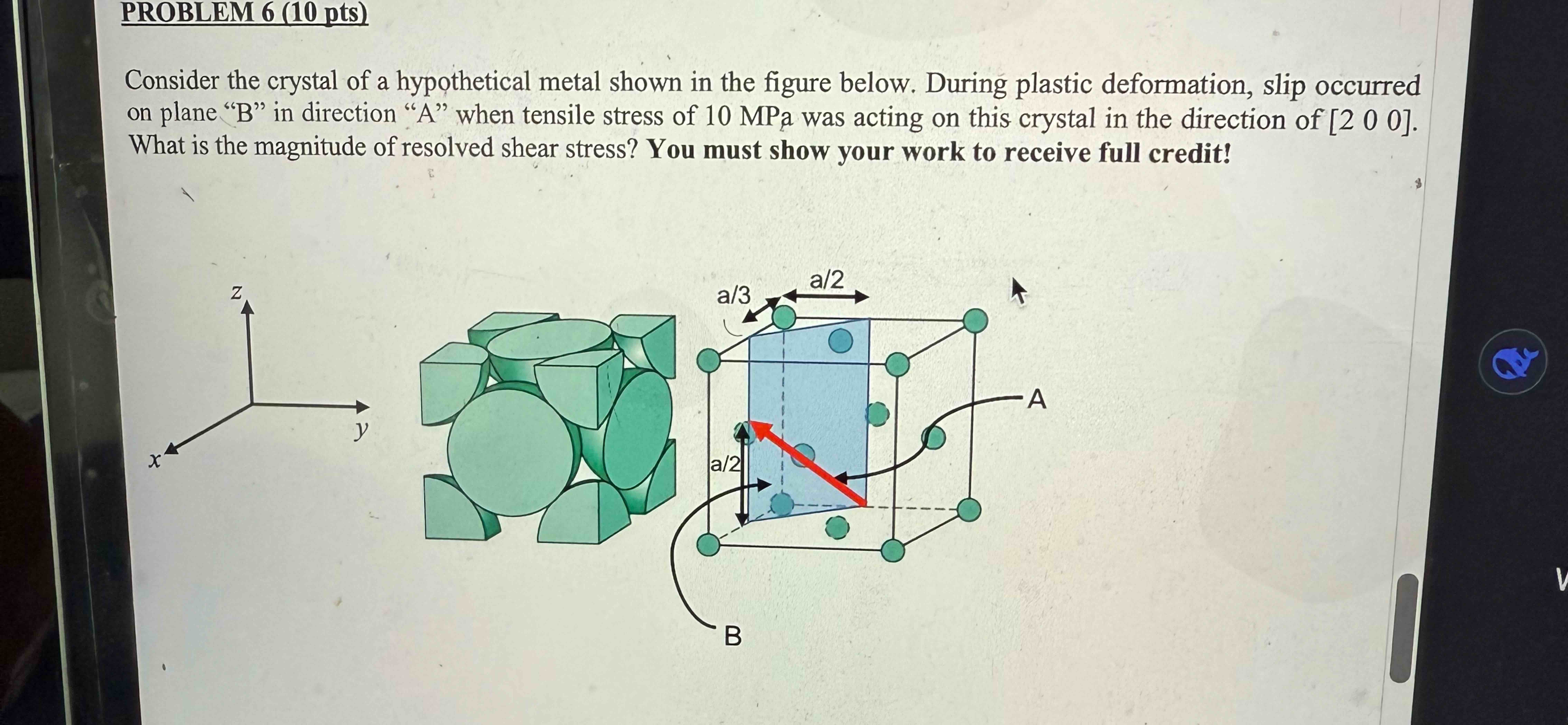 Solved PROBLEM 6 ( 10 ﻿pts ) ﻿Consider the crystal of a | Chegg.com